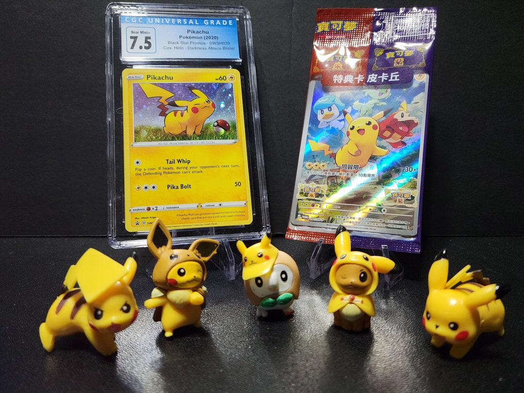 Awesome Pikachu Pack 1 Pikachu CGC Graded Card 5 Pikachu Figurines and ...