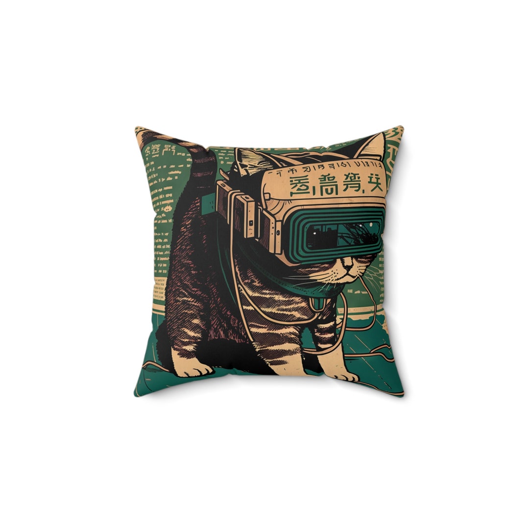 Miyoko - 14"x14" Throw Pillow - Japanese Woodblock Print Cyberpunk Sci ...