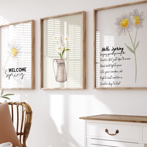 Daisy Printable Wall Art Set of 3,welcome Spring, Hello Spring Daisy ...