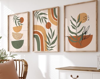 Boho Wall Art, Boho Art Prints Set of 3, Printable Wall Art, Boho Rainbow Prints, Abstract Boho ...