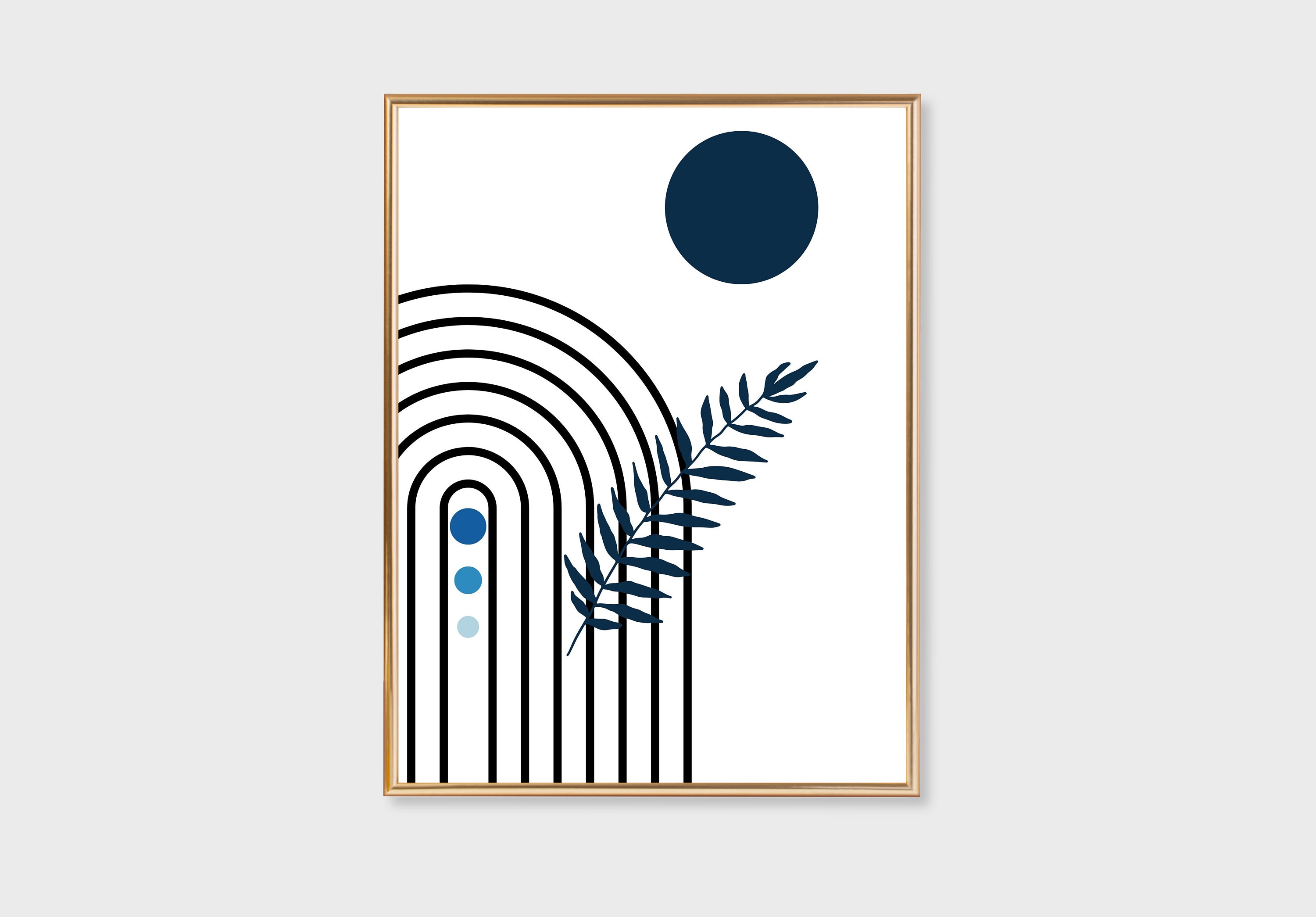 Set of 3 Boho Wall Art, Boho Navy Blue Wall Prints, Abstract Wall Print ...