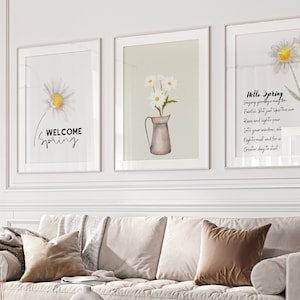 Daisy Printable Wall Art Set of 3,welcome Spring, Hello Spring Daisy ...