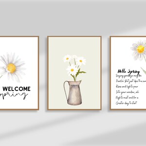 Daisy Printable Wall Art Set of 3,welcome Spring, Hello Spring Daisy ...