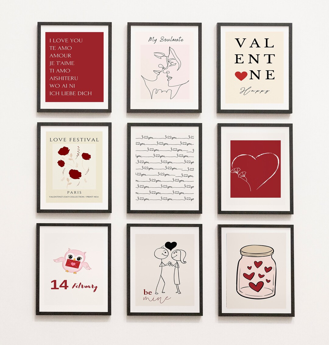 Valentines Day Gallery Wall Print Set, Valentines Day Prints, Modern ...