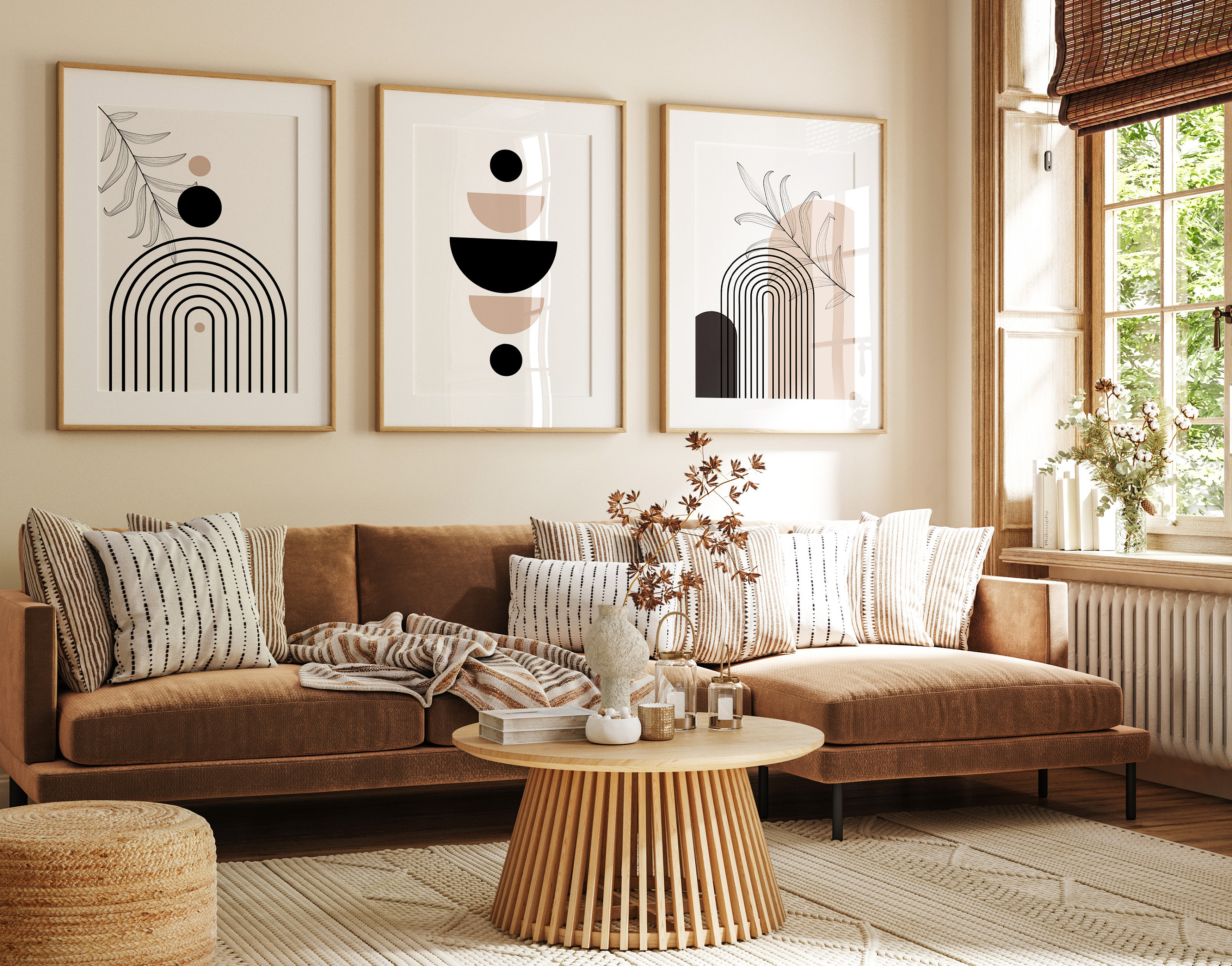 Boho Wall Art Set of 3, Black and White Abstract Poster Geometric ...