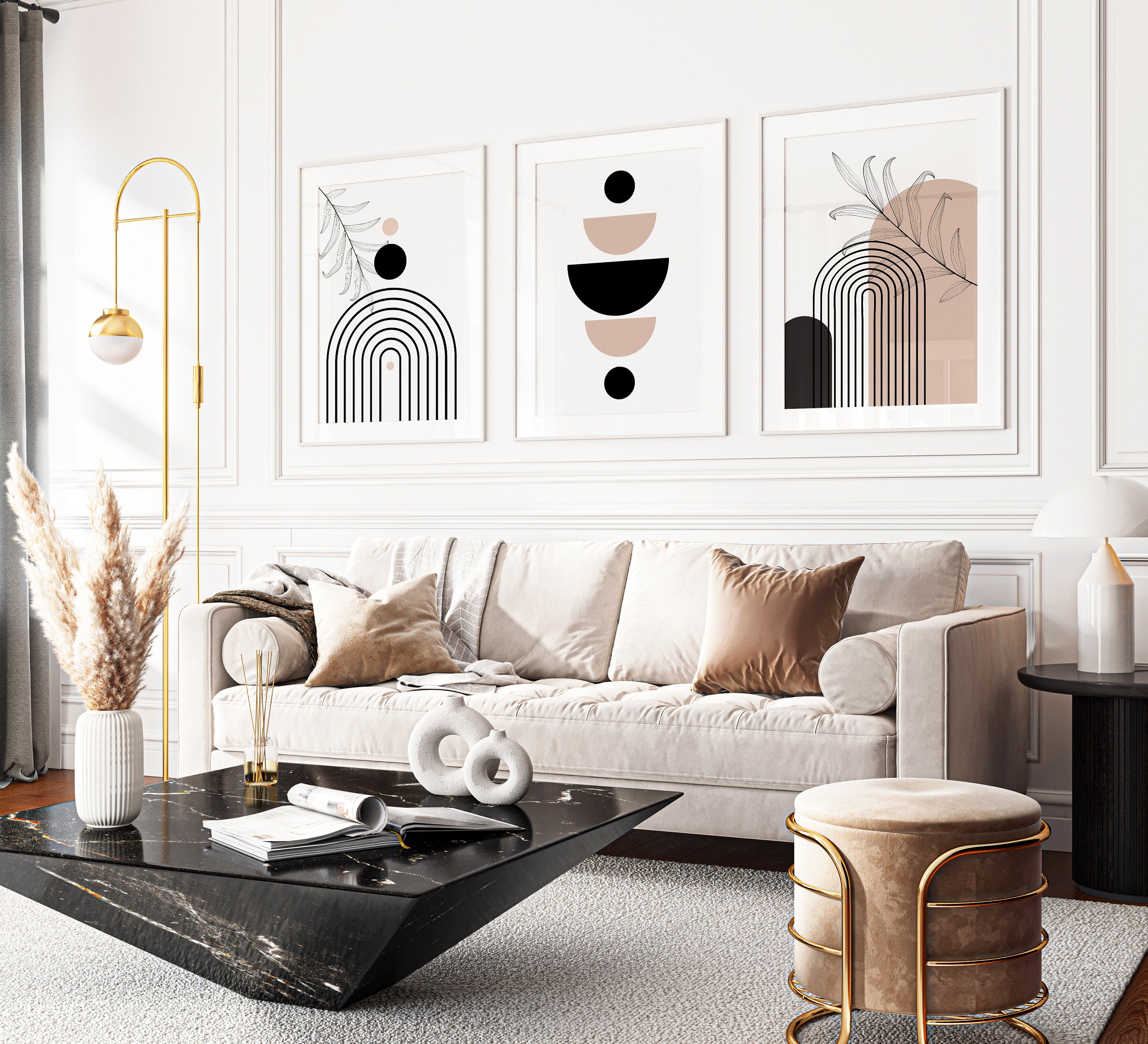 Boho Wall Art Set of 3, Black and White Abstract Poster Geometric ...