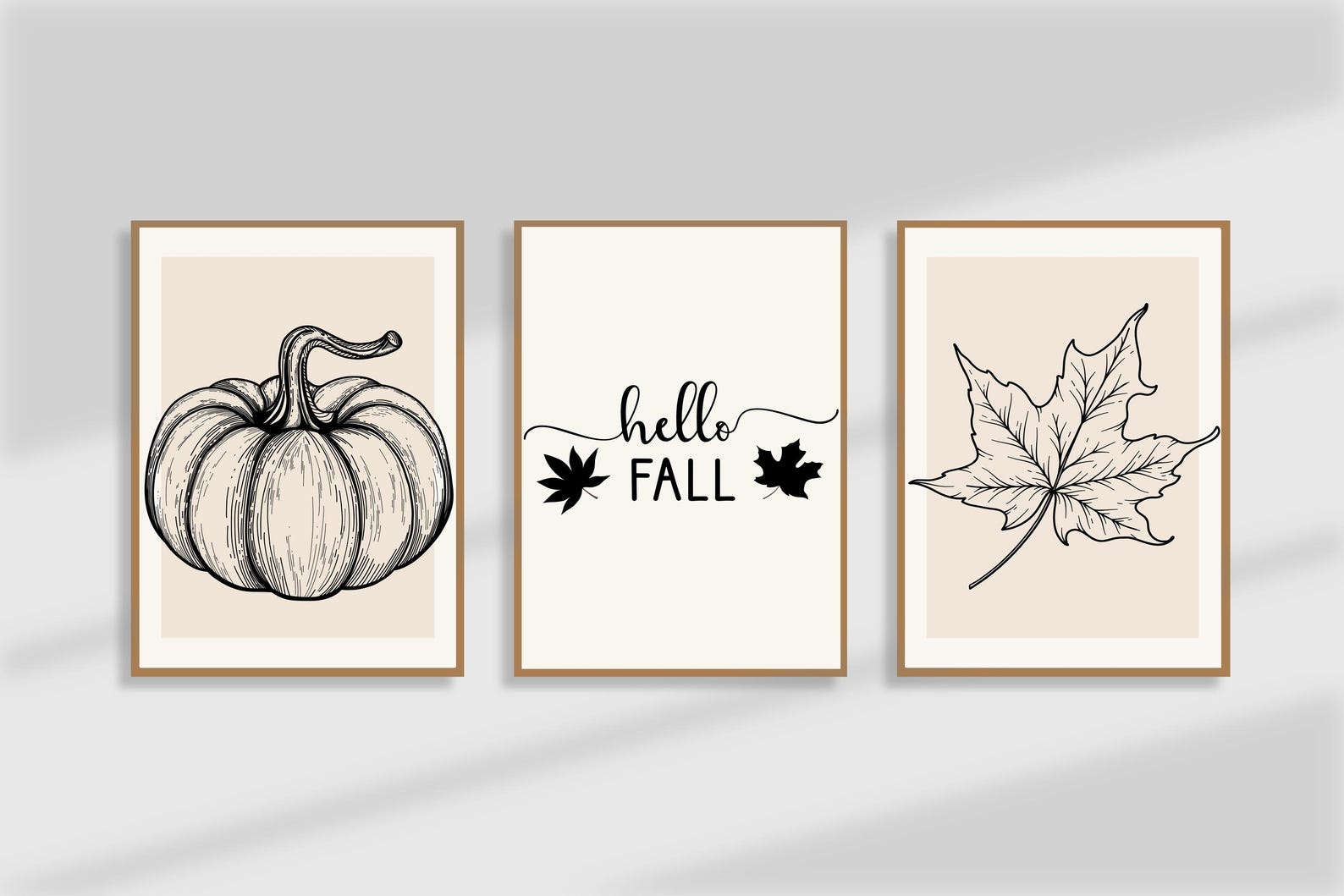 Autumn Wall Print Set of 3, Fall Wall Prints, Black, Beige Autumn ...