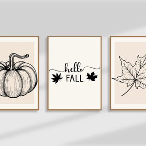 Autumn Wall Print Set of 3, Fall Wall Prints, Black, Beige Autumn ...