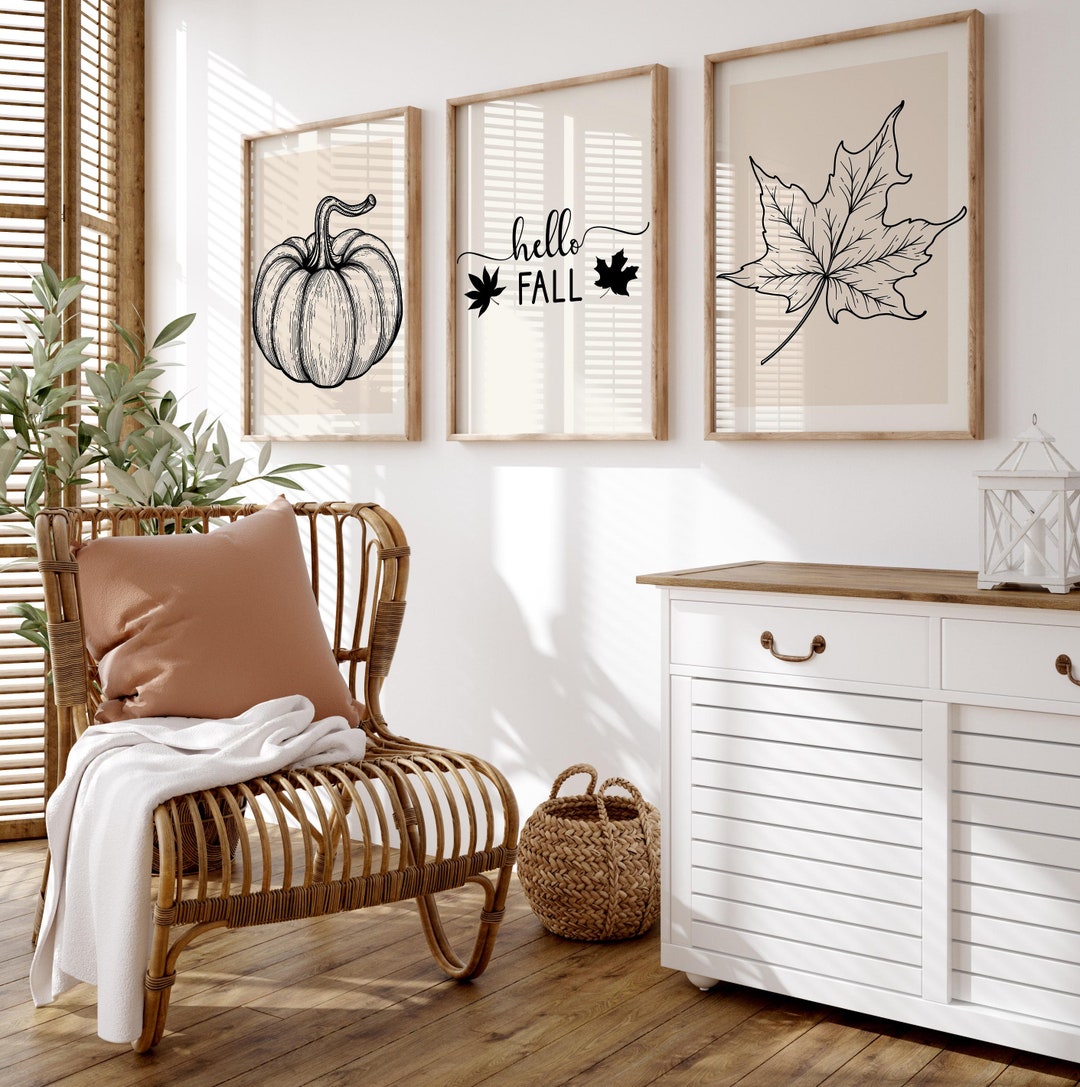 Autumn Wall Print Set of 3, Fall Wall Prints, Black, Beige Autumn ...
