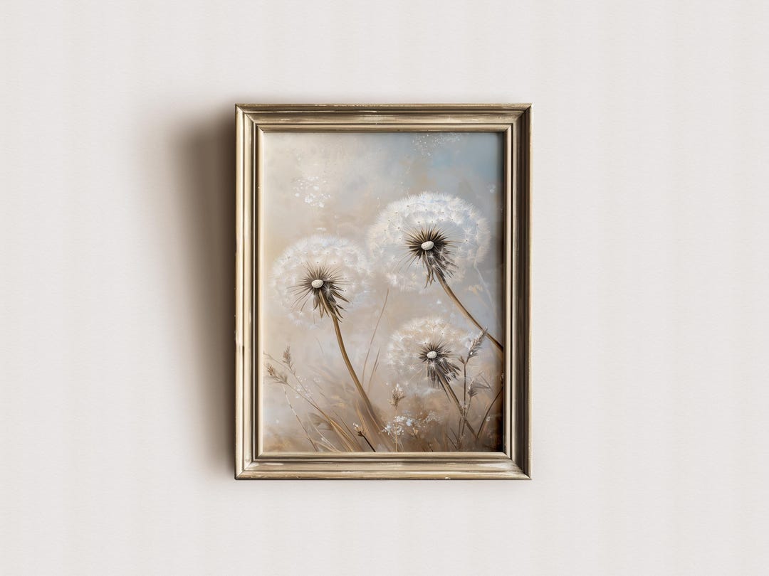 Dandelion Oil Painting Prints, Vintage Floral Wall Art, Dandelion Wall ...
