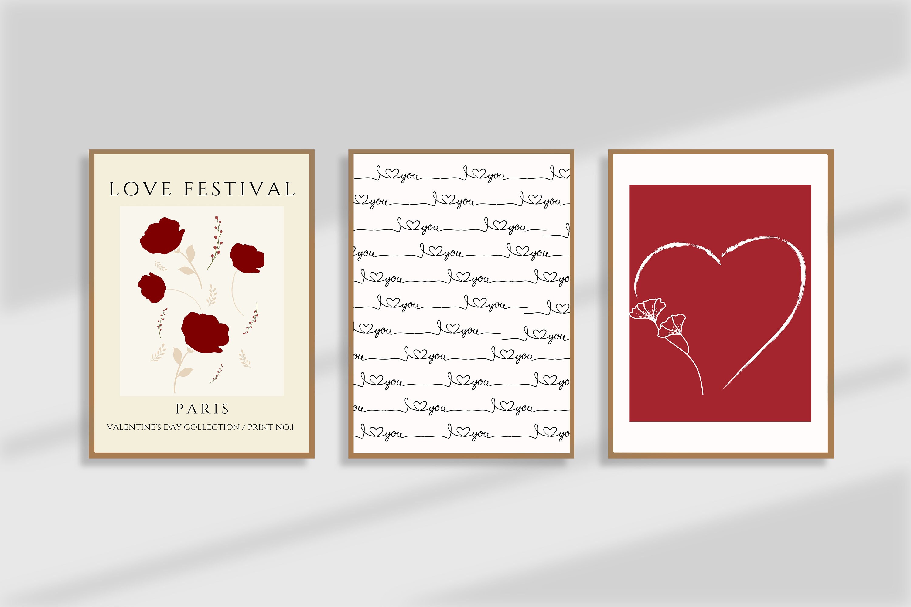 Valentines Day Gallery Wall Print Set, Valentines Day Prints, Modern ...