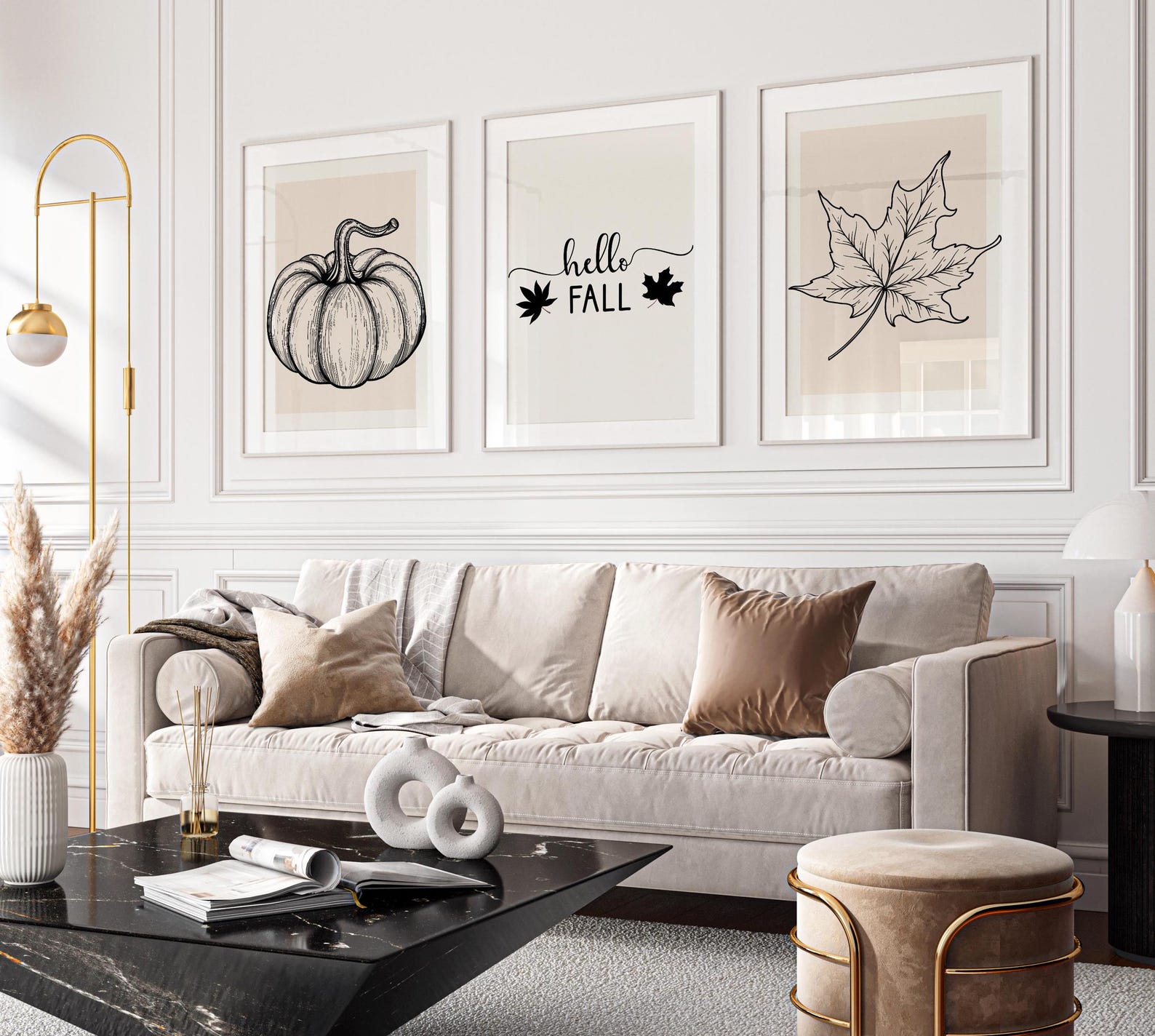 Autumn Wall Print Set of 3, Fall Wall Prints, Black, Beige Autumn ...