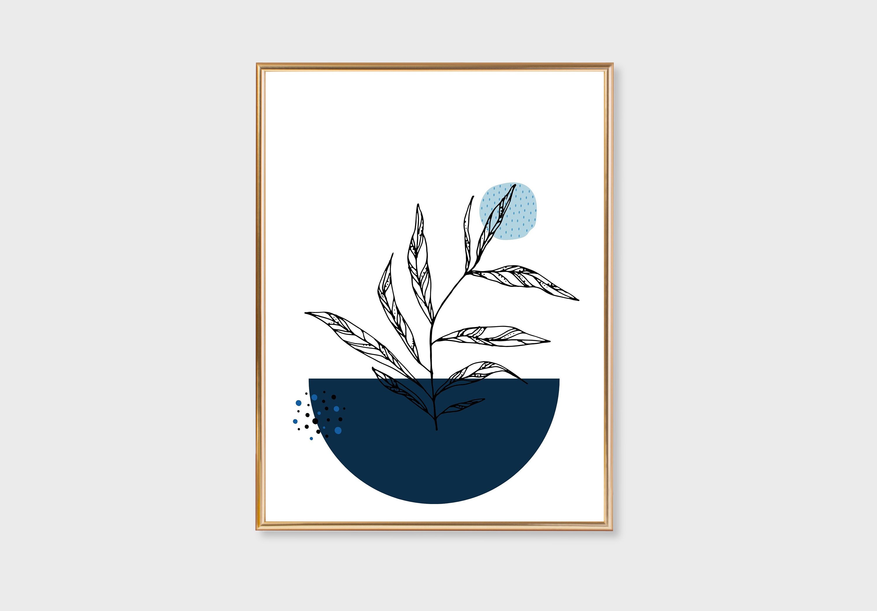 Set of 3 Boho Wall Art, Boho Navy Blue Wall Prints, Abstract Wall Print ...