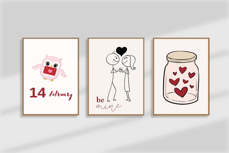 Valentines Day Gallery Wall Print Set, Valentines Day Prints, Modern ...
