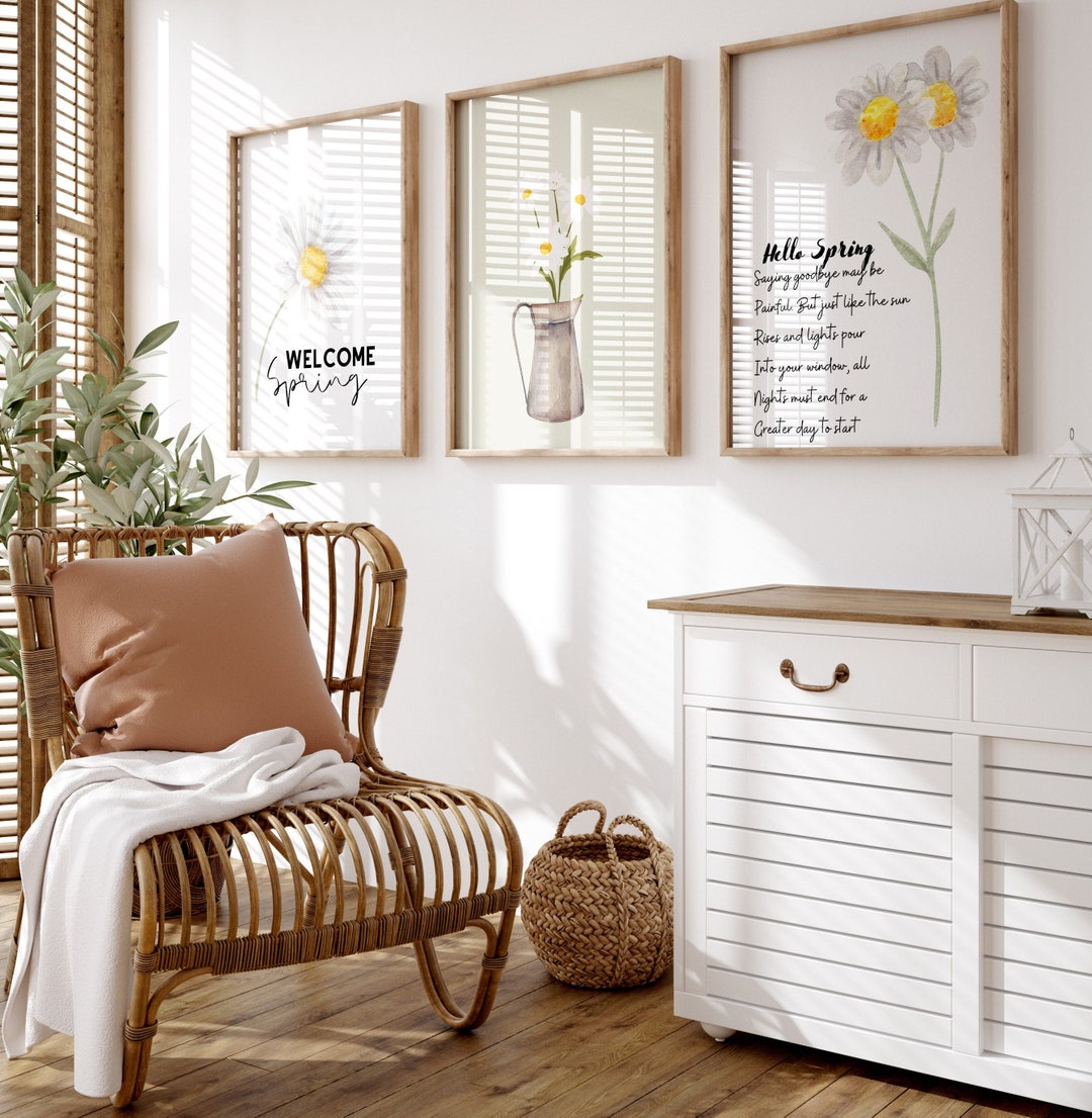 Daisy Printable Wall Art Set of 3welcome Spring Hello Spring - Etsy