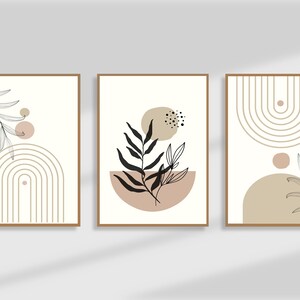 Neutral Boho Wall Art Print Set of 3, Beige Boho Wall Prints, Mid ...