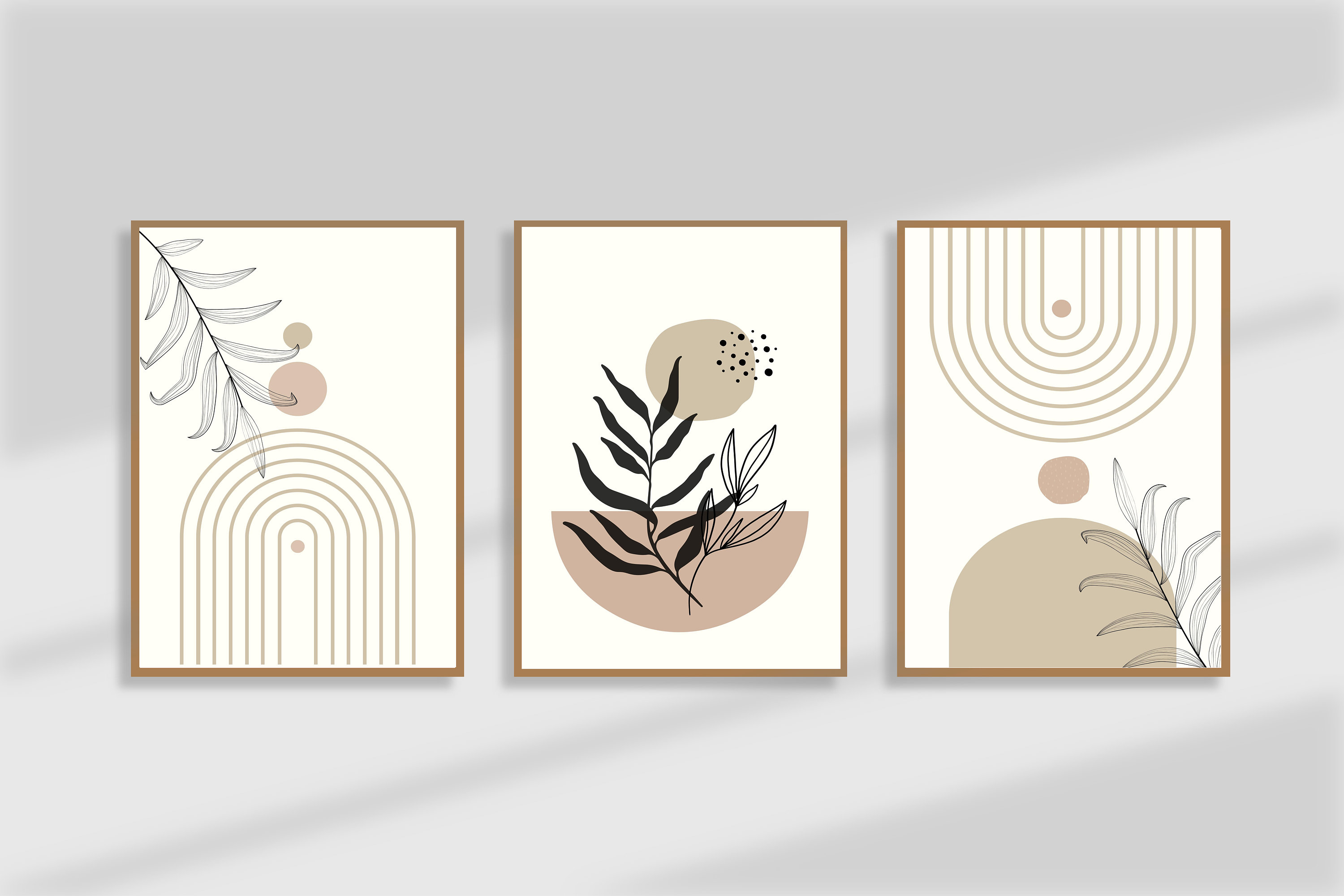 Neutral Boho Wall Art Print Set of 3, Beige Boho Wall Prints, Mid ...