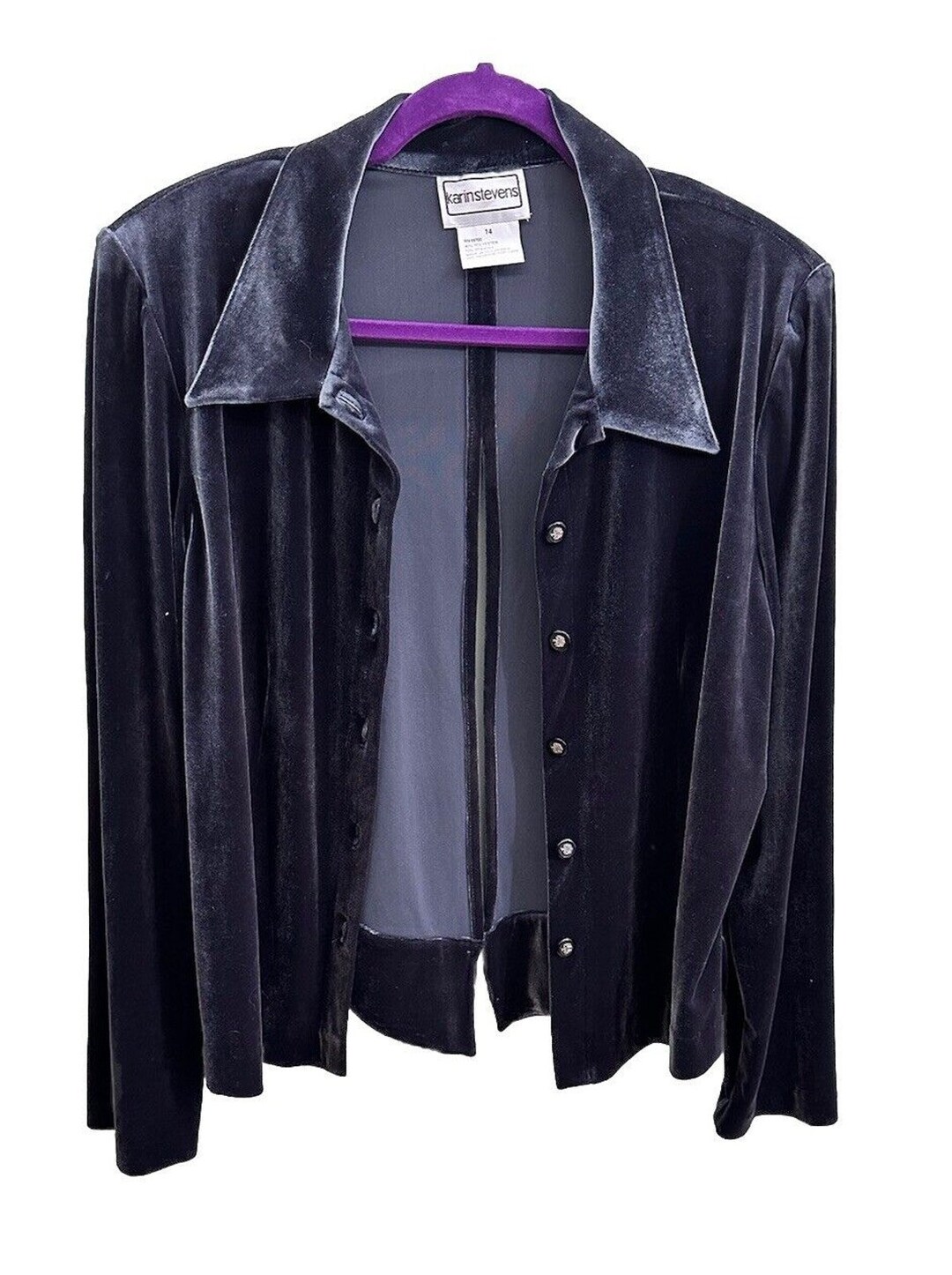 NWT Karin Stevens Vintage Velvet Grey Button up Top With Open Back Size ...