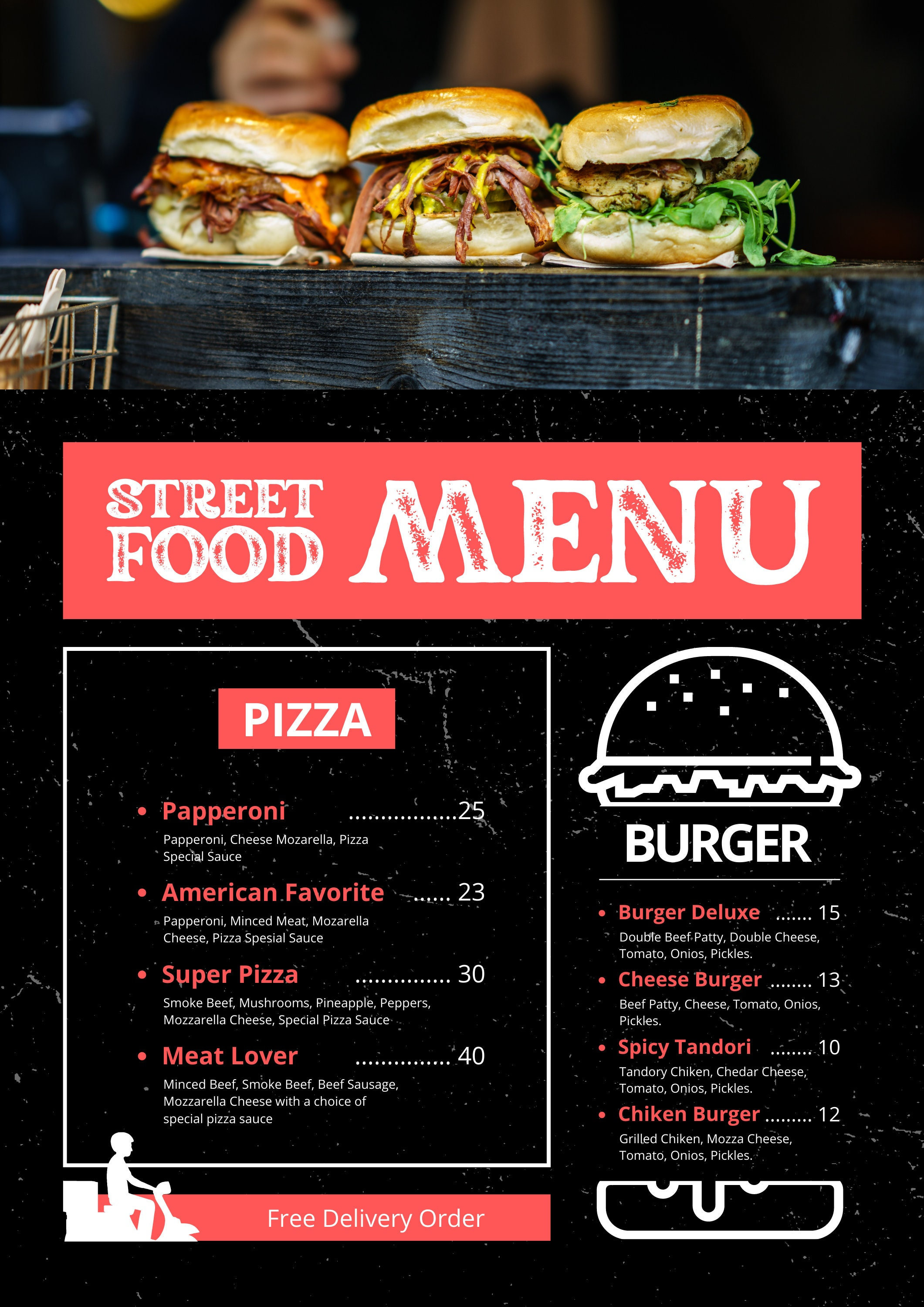 Printable Food Menu, Downloadable Food Menu's. Drinks Menu - Etsy