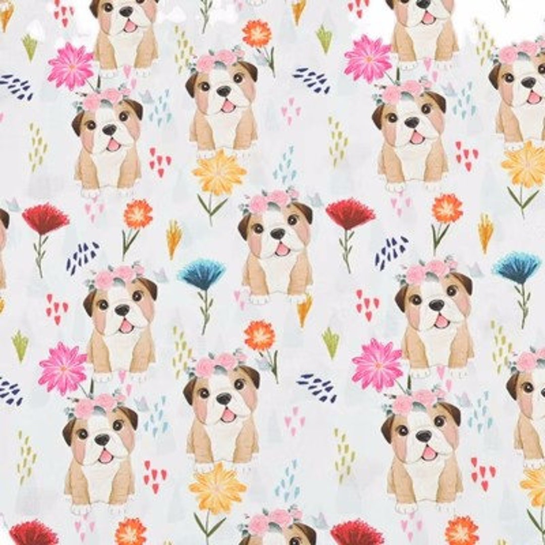 Dog Flowers Fabric Pets Fabric Cartoon Cotton Fabric by the Half Yard ...