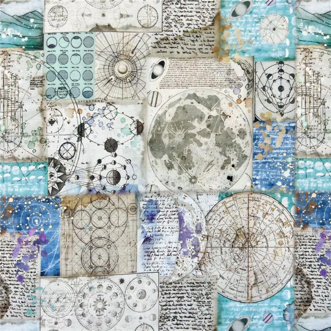 Vintage Astronomy Fabric Antique Science Chart Fabric Astronomical ...