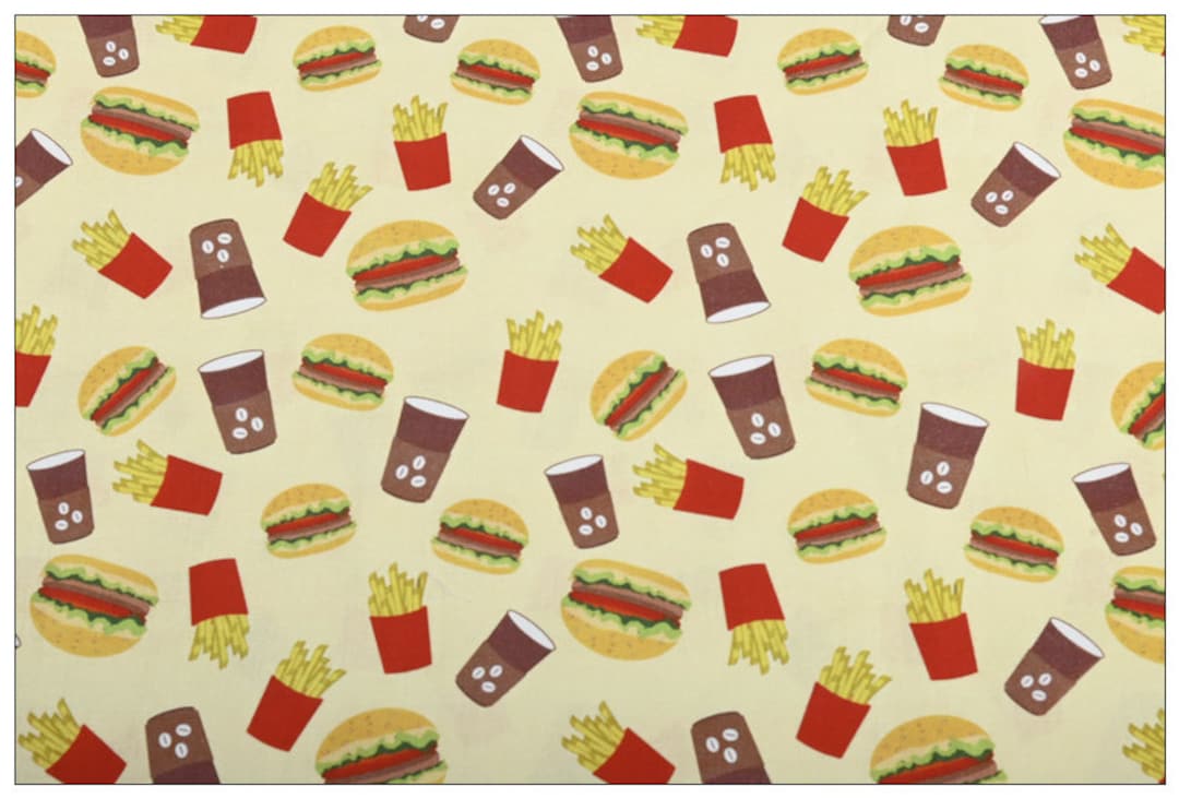 Fast Food Fabric Burger French Fries Fabric Cartoon Cotton Fabric by ...