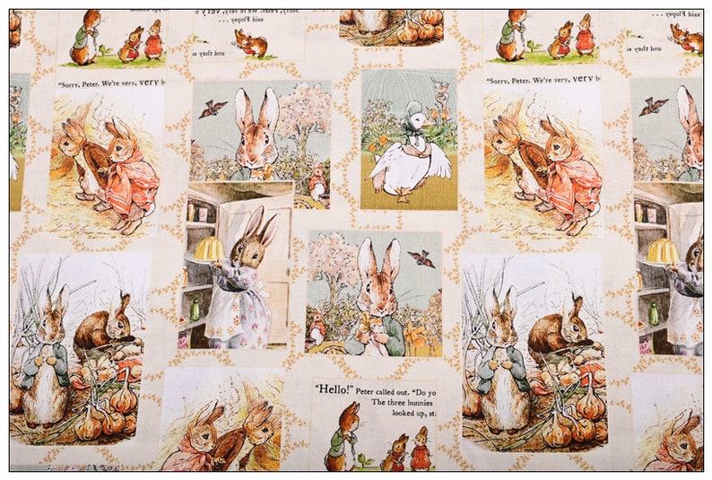 Vintage Beatrix Potter Fabric Peter Rabbit Fabric Cartoon Cotton Fabric ...