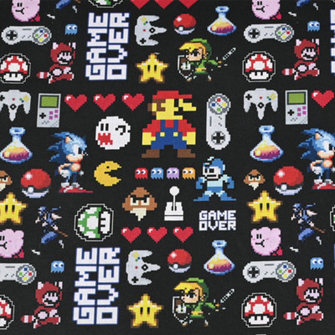 Game Over Gamepad Fabric Video Game Fabric Fun Game Fabric Anime Fabric ...