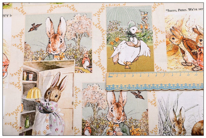 Vintage Beatrix Potter Fabric Peter Rabbit Fabric Cartoon Cotton Fabric ...