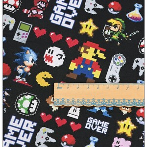 Game Over Gamepad Fabric Video Game Fabric Fun Game Fabric Anime Fabric ...