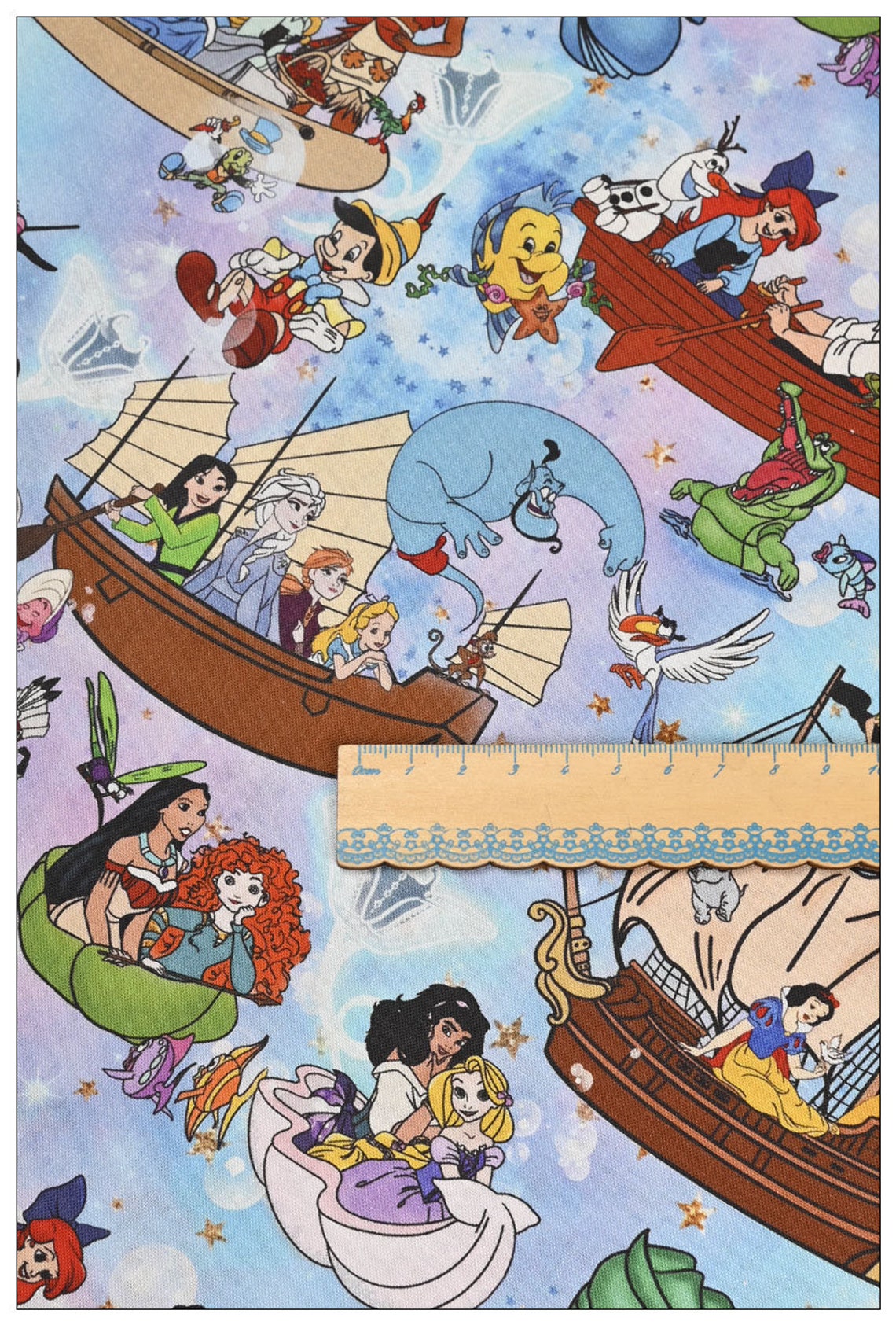Classic Characters Fabric Disney Multi Princess Fabric Cartoon Cotton ...
