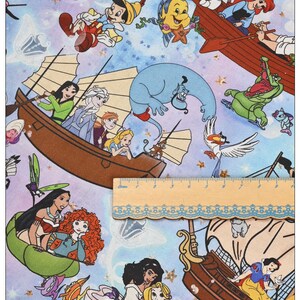 Classic Characters Fabric Disney Multi Princess Fabric Cartoon Cotton ...