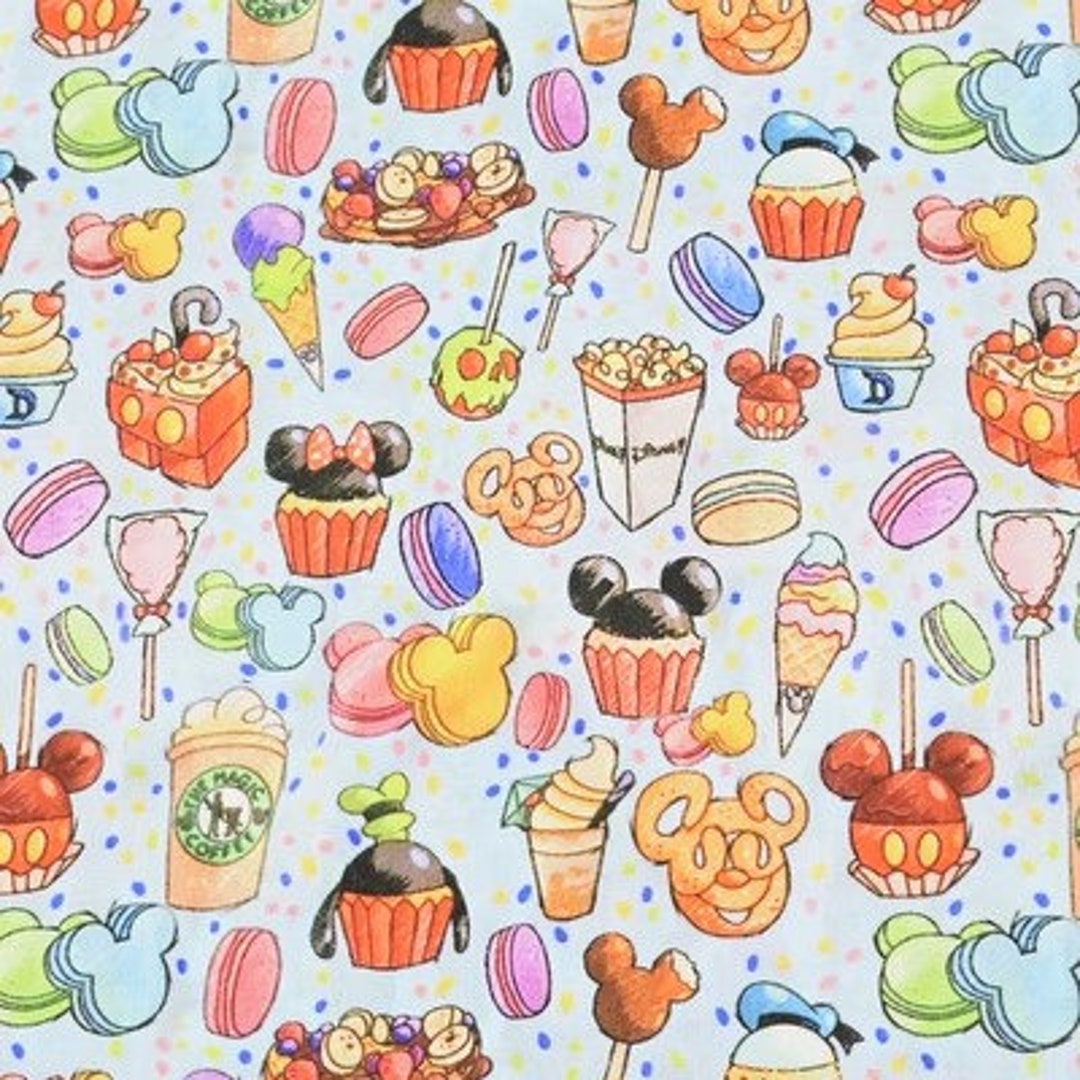 Mickey Minnie Mouse Fabric Ice Cream Candy Yummy Dessert Fabric Anime ...