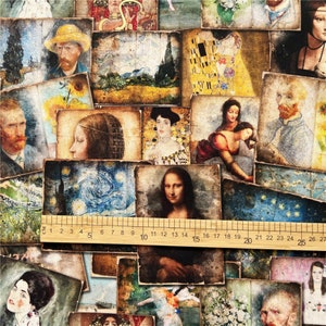 Vintage World Famous Paintings Fabric Cartoon Cotton Fabric by the Half ...