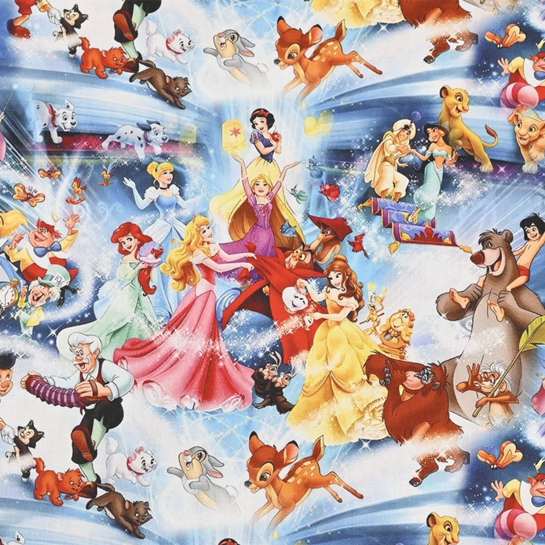 Classic Characters Fabric Disney Multi Princess Fabric Cartoon Cotton ...