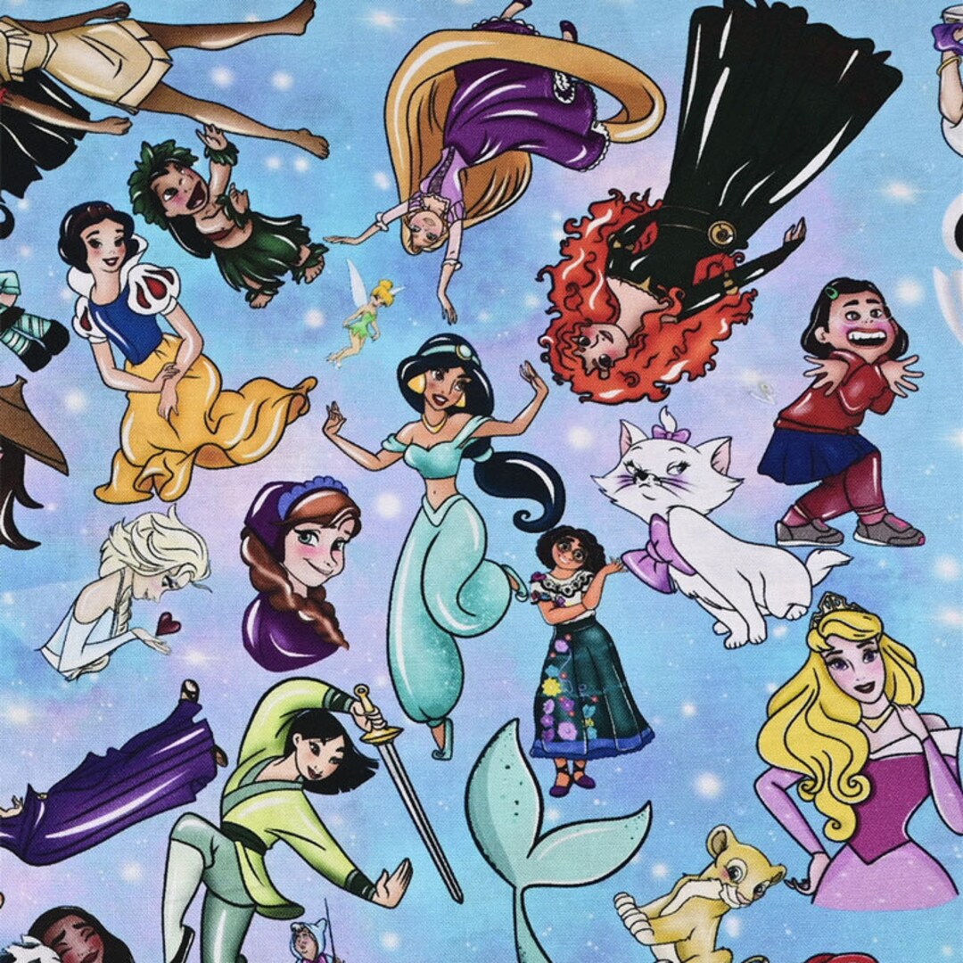 Classic Characters Fabric Disney Multi Princess Fabric Cartoon Cotton ...