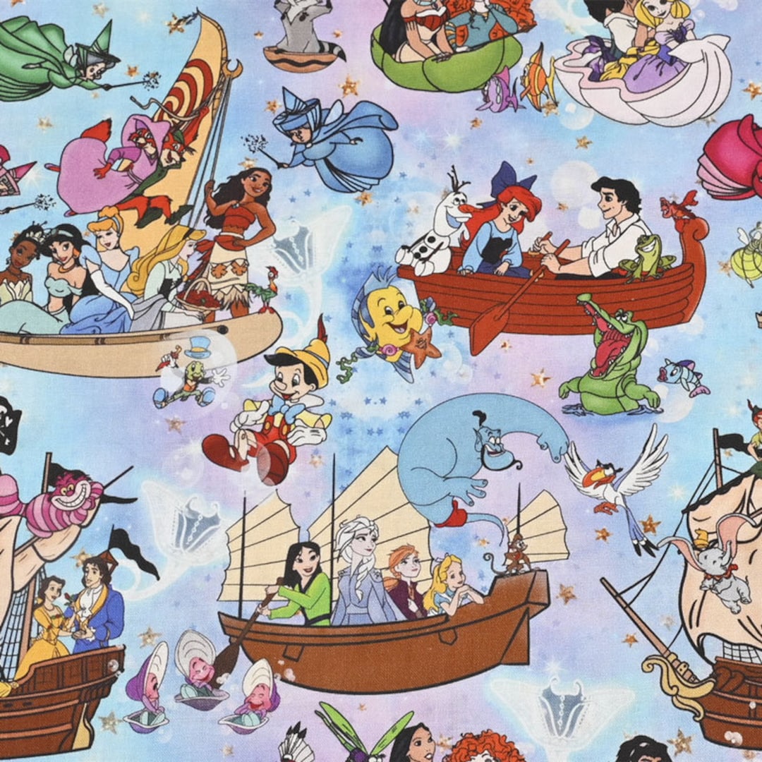 Classic Characters Fabric Disney Multi Princess Fabric Cartoon Cotton ...