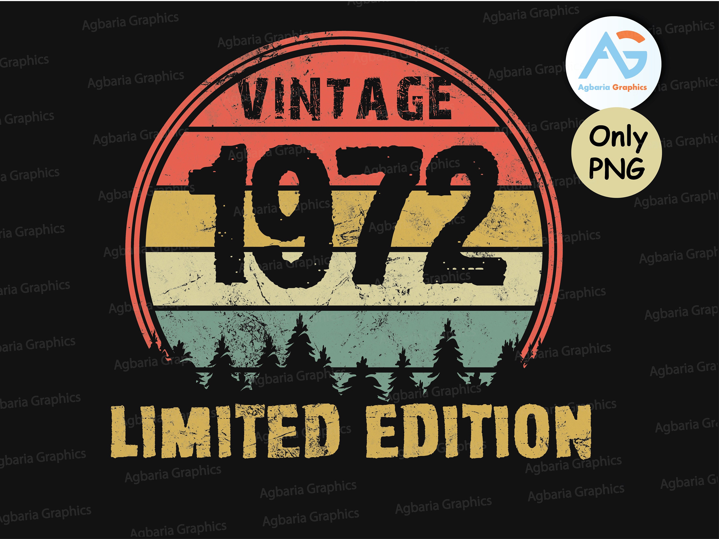 Vintage 1972 Limited Edition PNG, 1972 Vintage Birthday PNG, Vintage ...