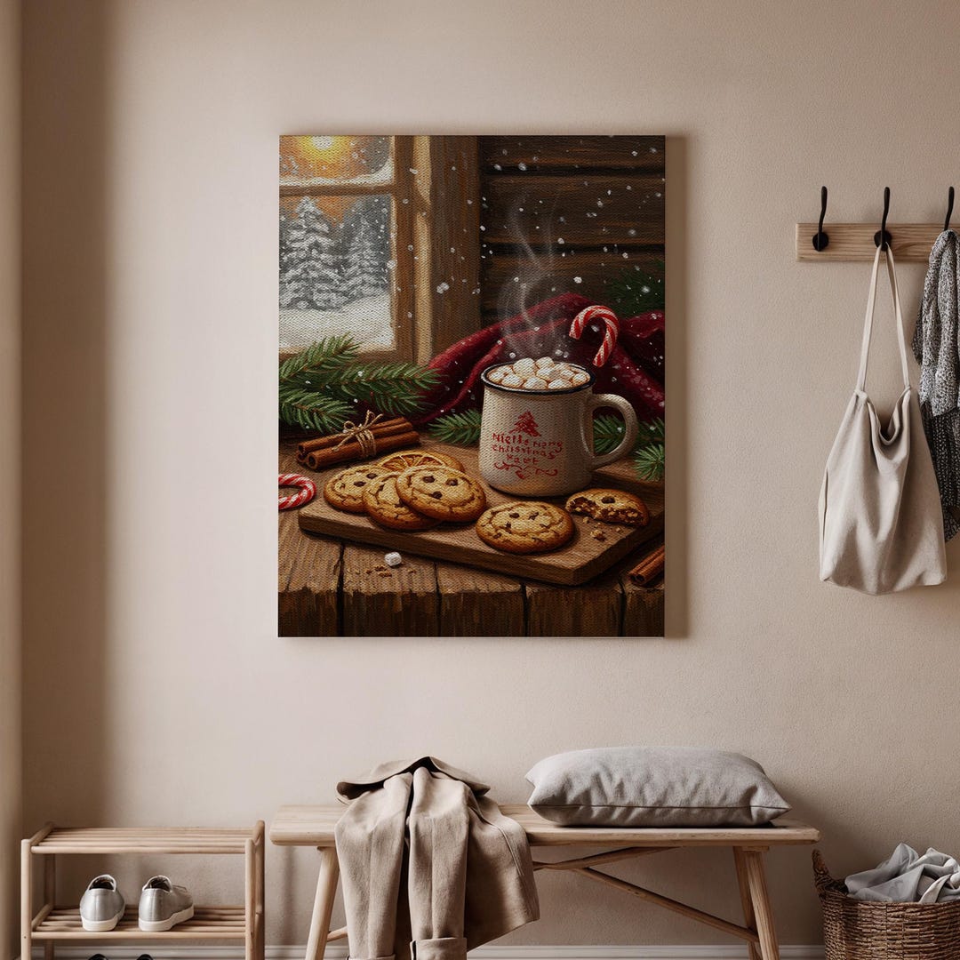 Christmas Hot Cocoa and Cookie Canvas Wall Art, Festive Winter Treats ...