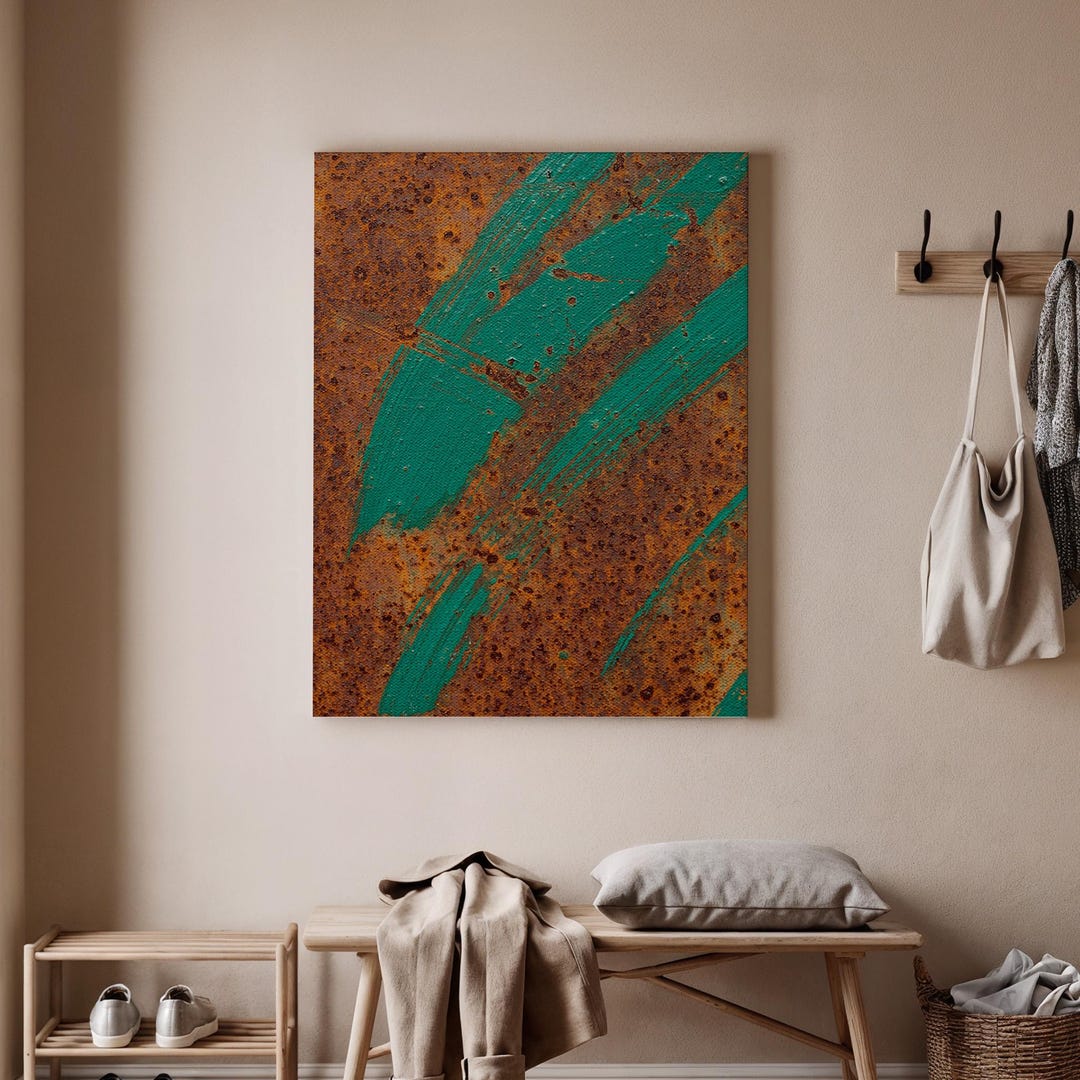 Rust and Teal Abstract Canvas, Modern Texture Art, Geometric ...