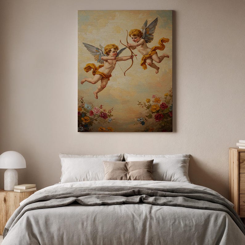 Baroque Cupid Angels Canvas Art, Romantic Renaissance Cherub Painting ...