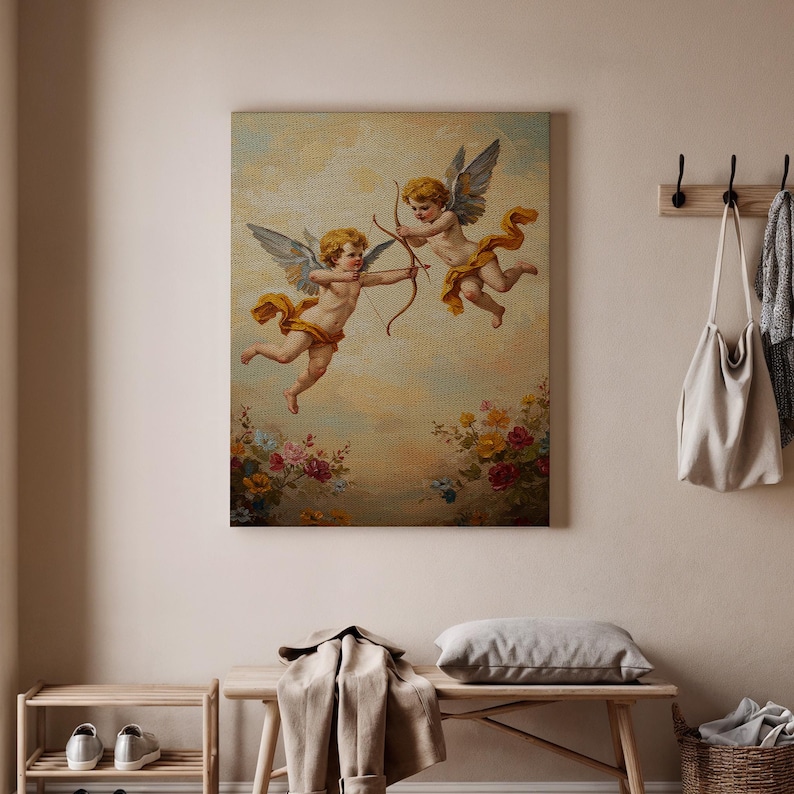 Baroque Cupid Angels Canvas Art, Romantic Renaissance Cherub Painting ...