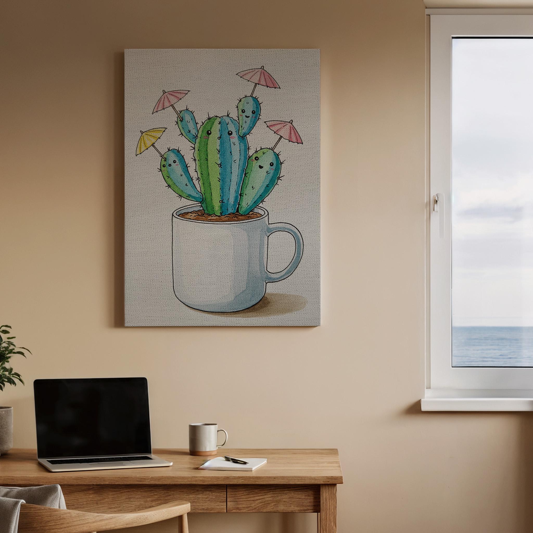 Whimsical Cactus Mug Art Print, Fun Botanical Wall Decor, Playful Plant ...