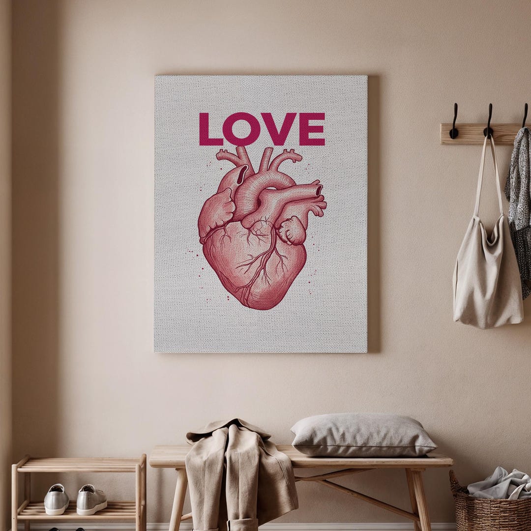 Love Heart Art Print, Romantic Love Canvas, Heartbeat Illustration ...