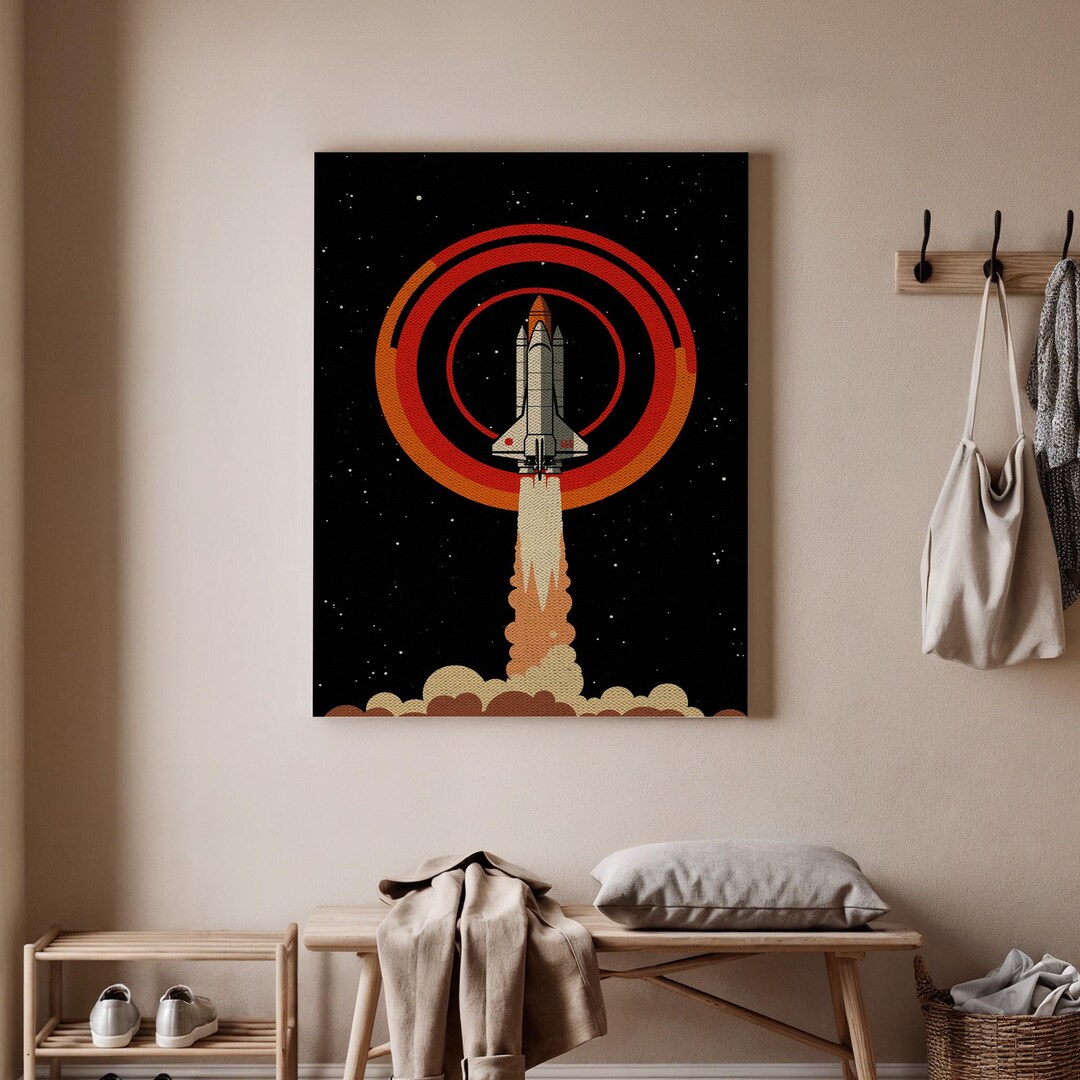 Retro Space Shuttle Art, Vintage Rocket Poster, Outer Space Wall Decor ...