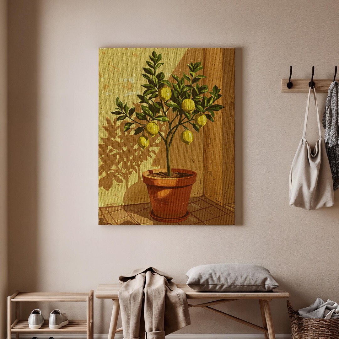 Lemon Tree Art Print, Mediterranean Wall Decor, Citrus Fruit Canvas ...