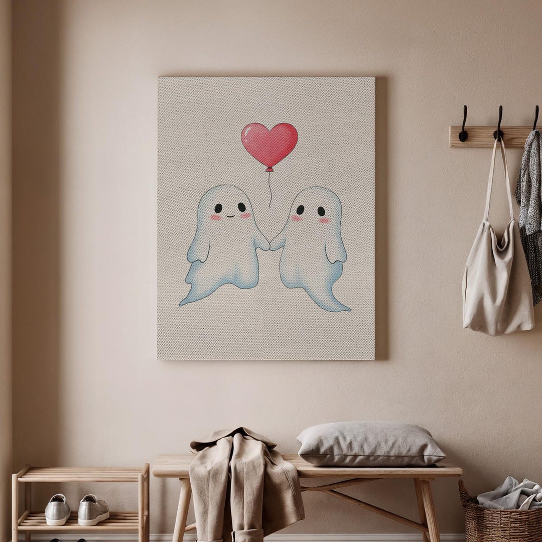 Cute Ghost Couple Canvas Art, Halloween Love Wall Decor, Adorable ...