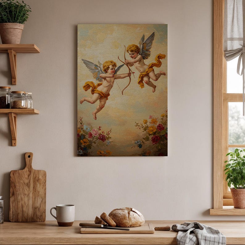Baroque Cupid Angels Canvas Art, Romantic Renaissance Cherub Painting ...