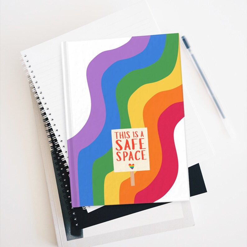 This is a Safe Space Rainbow Pride Design Hardcover Journal Ruled Line ...