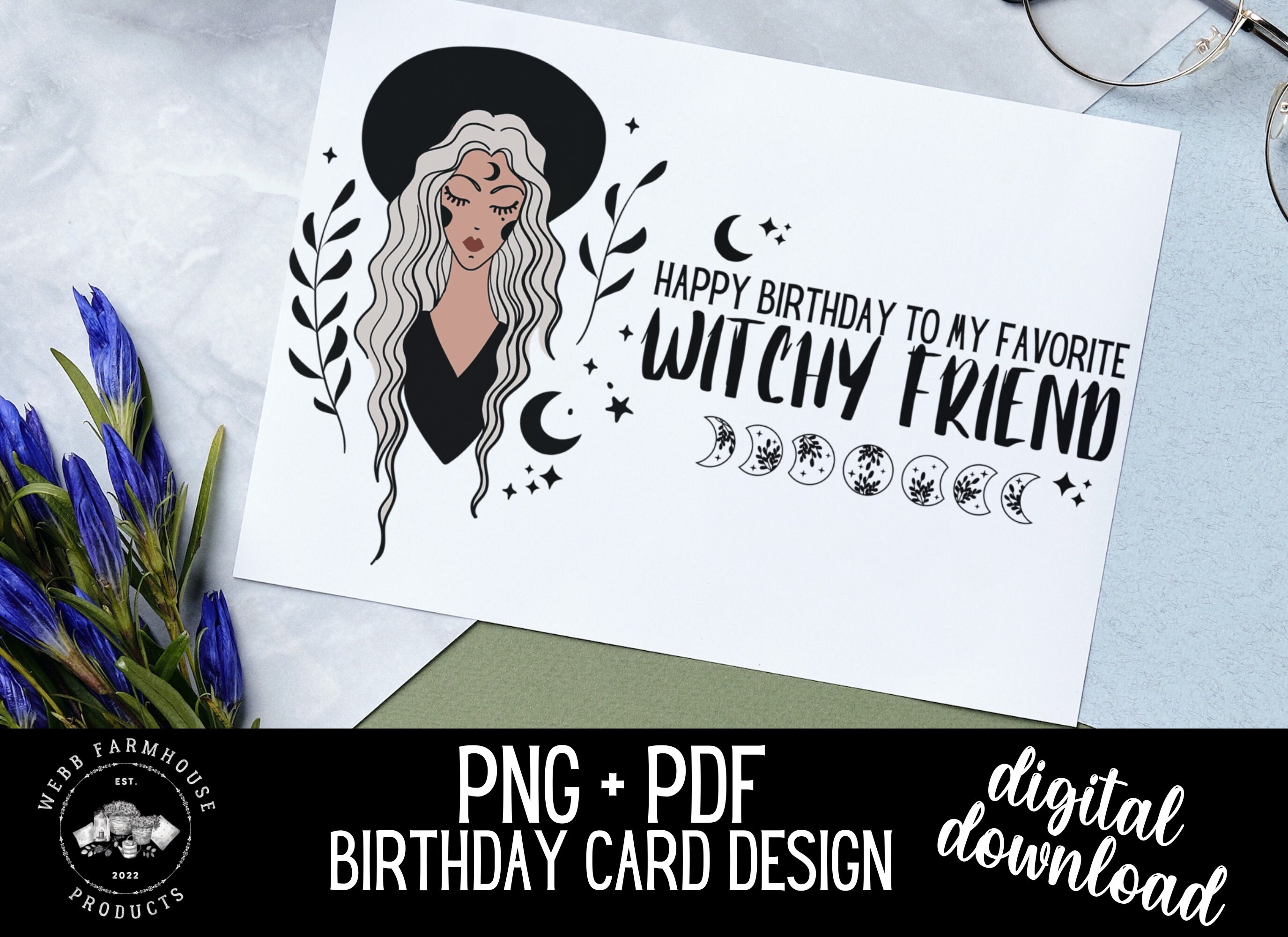 Witch Birthday Card Download, Witchy Friend Birthday Card, Digital ...